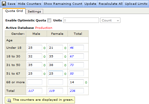 Defining the Quota Values in Grid Mode – Professional Authoring
